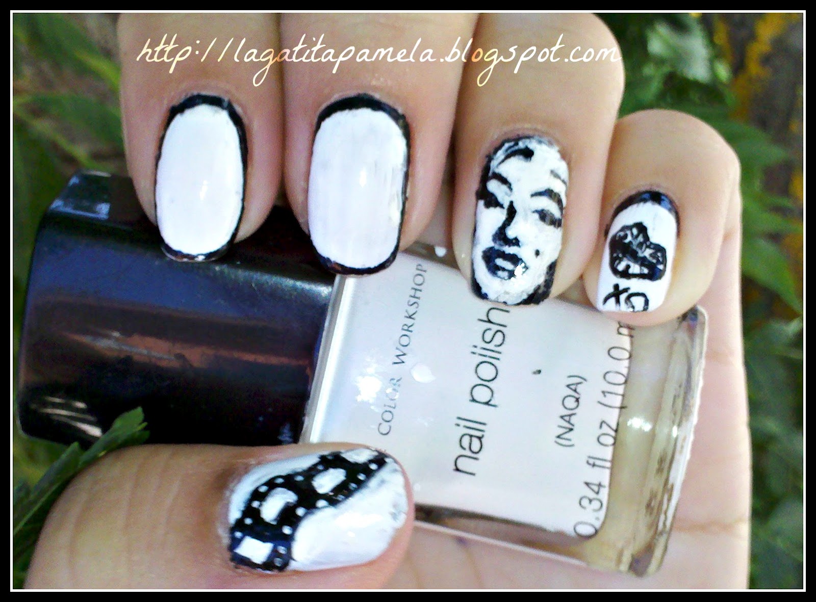 Pamela's Nails: Marilyn Monroe Black and white contest nail entry