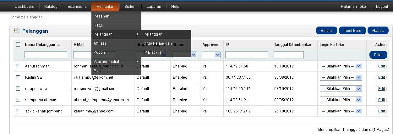 Cara melihat data daftar pelanggan ditoko online opencart ~ Mrapenweb Blog