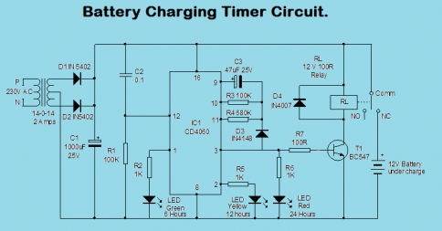 Battery Charging Timer Circuit ~ Electrical Engineering Pics