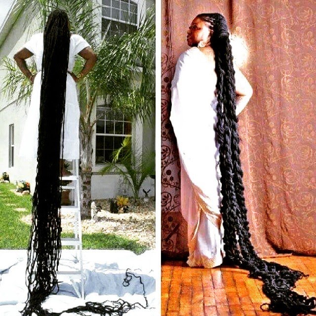 The woman with the Longest Dreadlocks in the World! 19 feet long! WOW!