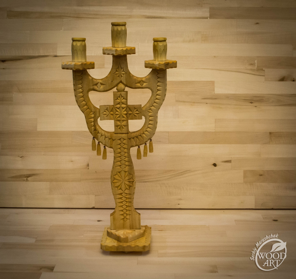 WOODCARVING / Різьблення по дереву: Різьблений свічник-трійця / Carved Candlestick-Trinity