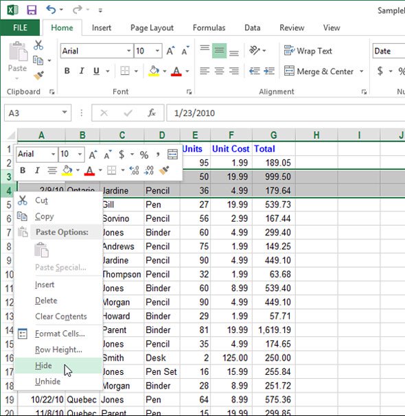 Cách tạm thời ẩn hàng, cột trong Excel 2013 | TỰ HỌC EXCEL