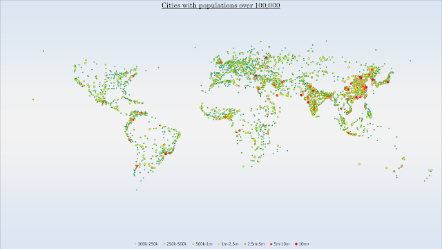 Graphs and Stuff: Map of Cities in the World with Populations over 100,000
