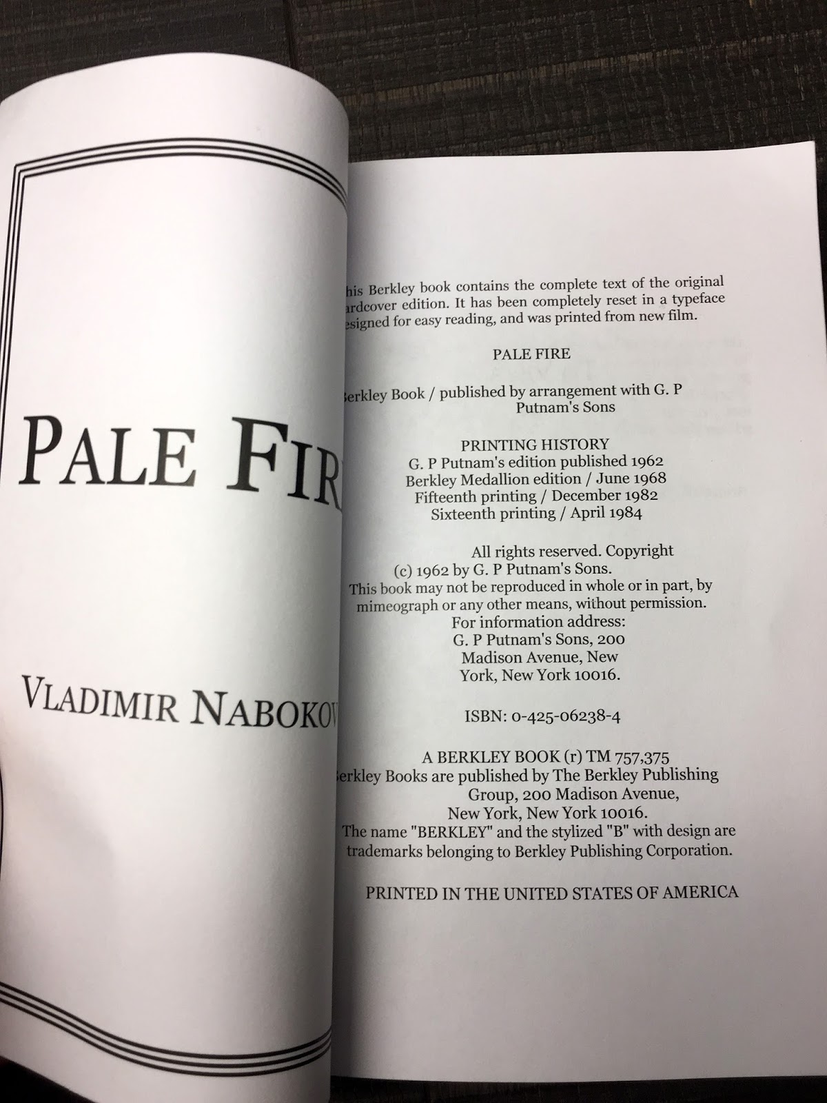 Pale Fire Vladimir Nabokov Reproduction Book (re-print) Blade Runner: 2049