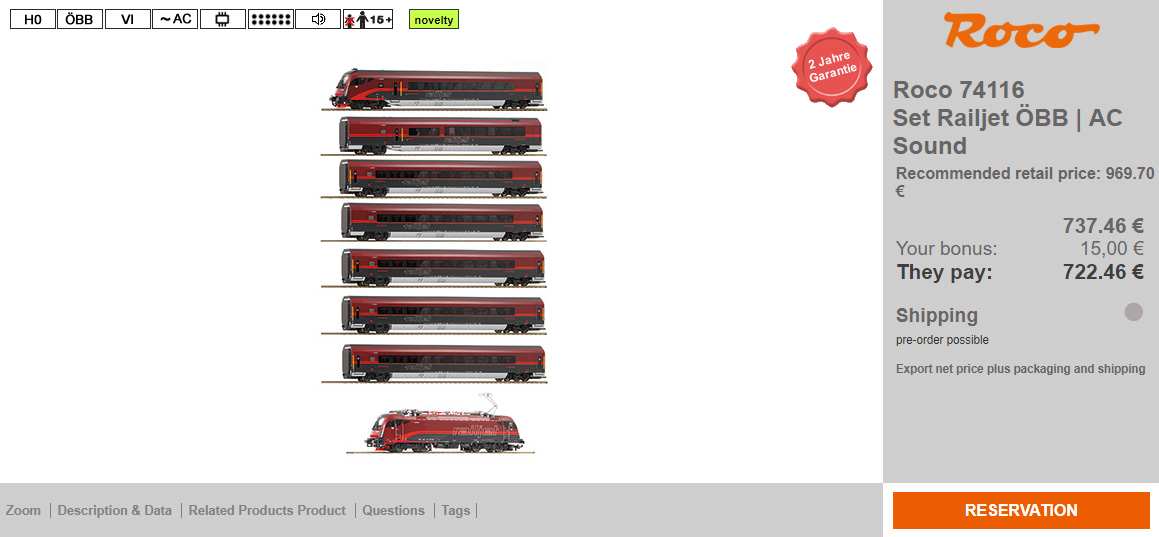 Roco 74116 - 8-tlg. Set: Railjet, ÖBB "Spirit of Venezia"