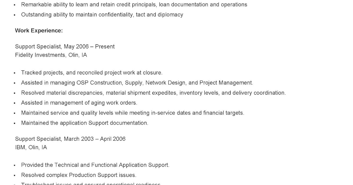Resume Samples: Sample Support Specialist Resume