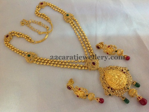 Gold Long Set with Uncut Drops Locket - Jewellery Designs