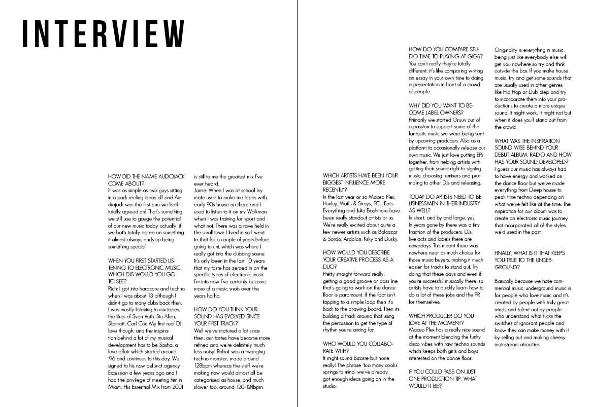 Design Practice Year 3: Audiojack // Interview Layouts