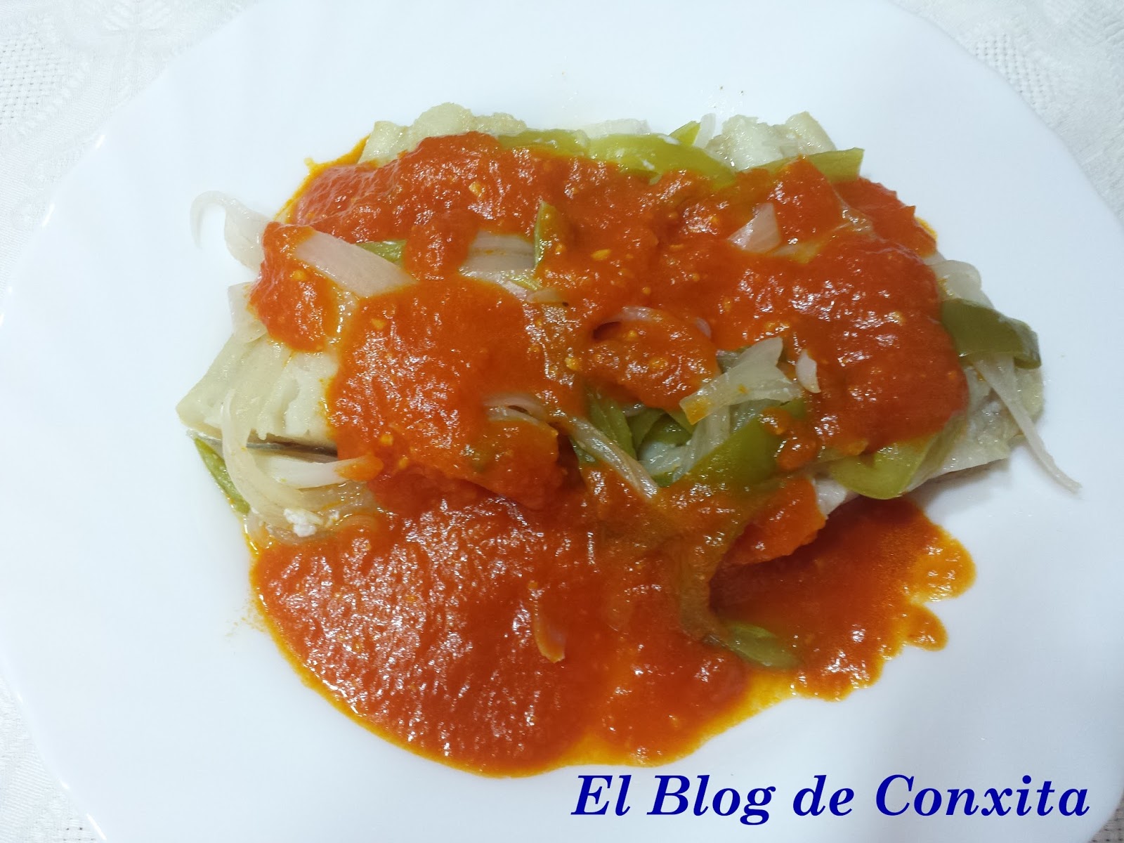 El Blog de Conxita: BACALAO CON TOMATE, CEBOLLA Y PIMIENTO -Thermomix