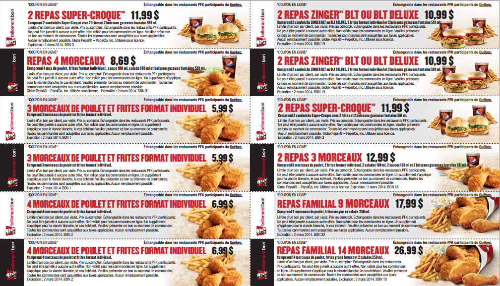Coupon rabais Québec: PFK