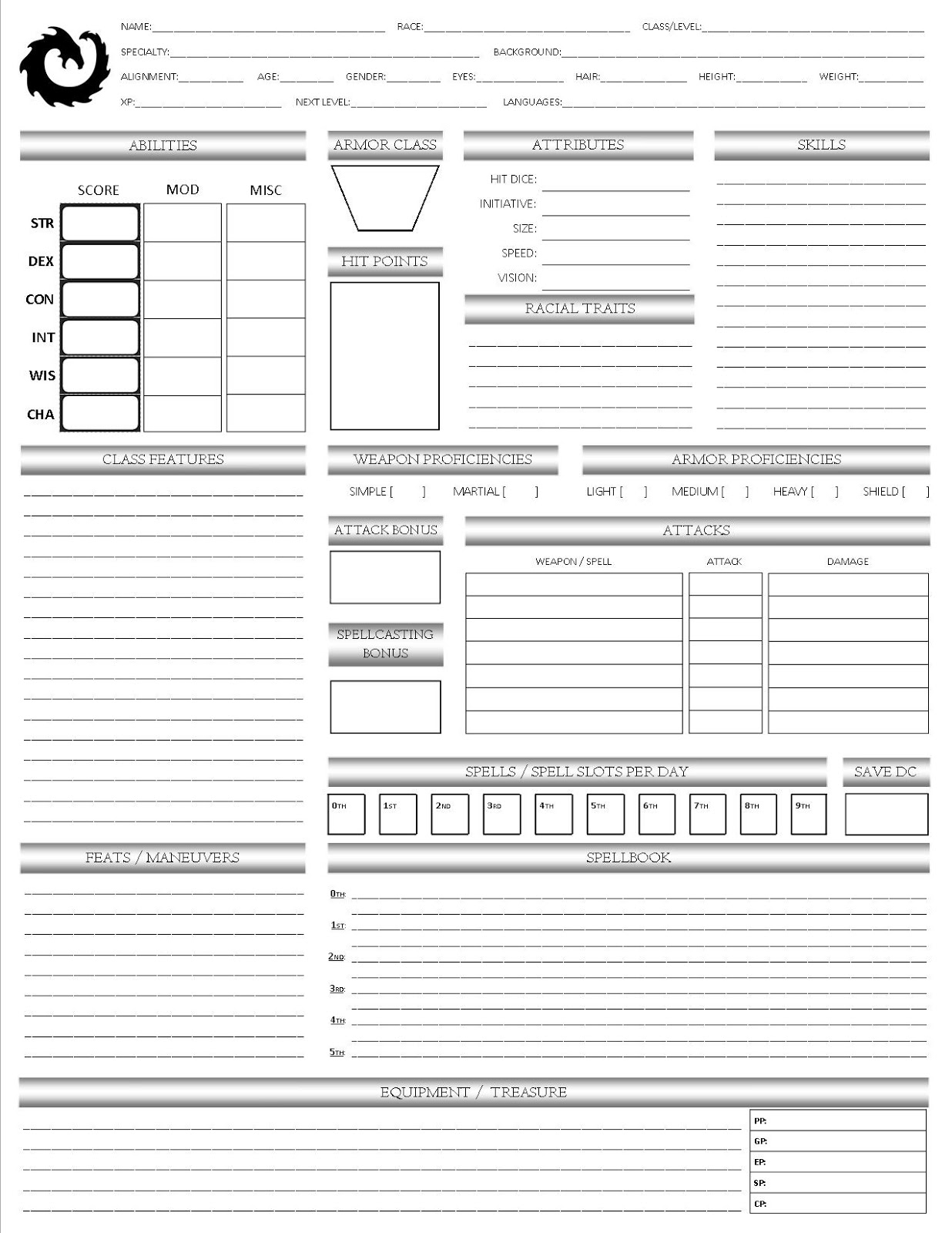 Graphite Prime: More D&D 5th Edition Character Sheets