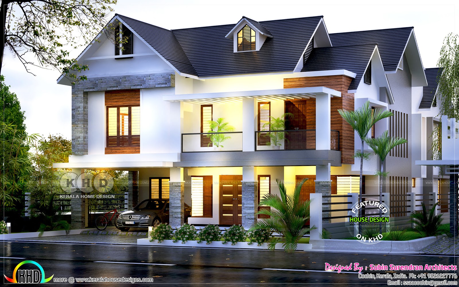 European mix sloping roof 4 bedroom home - Kerala Home Design and Floor ...