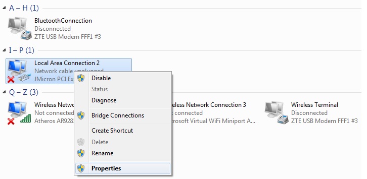 X: Setup LAN in windows 7
