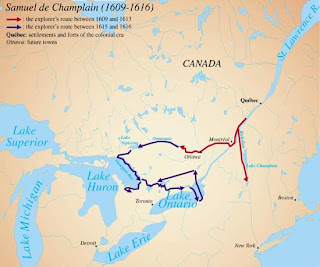 Retracing the routes of Samuel de Champlain, by water, land and sea ...