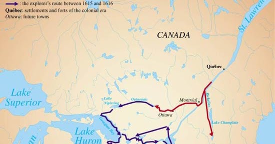 Retracing the routes of Samuel de Champlain, by water, land and sea ...