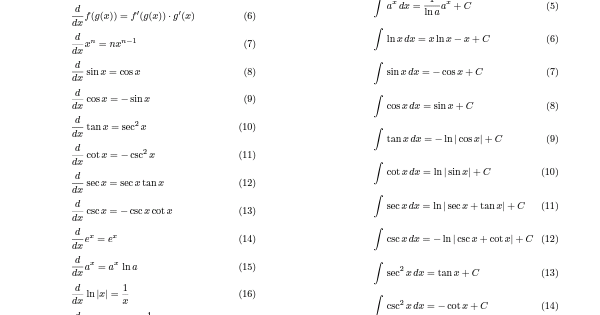 All Differential and Integration formulae