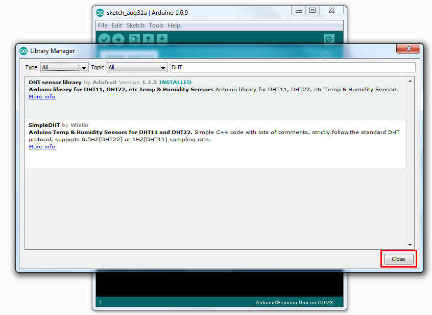 การติดตั้ง Library ของ DHT Sensor DHT11 , DHT21 , DHT22