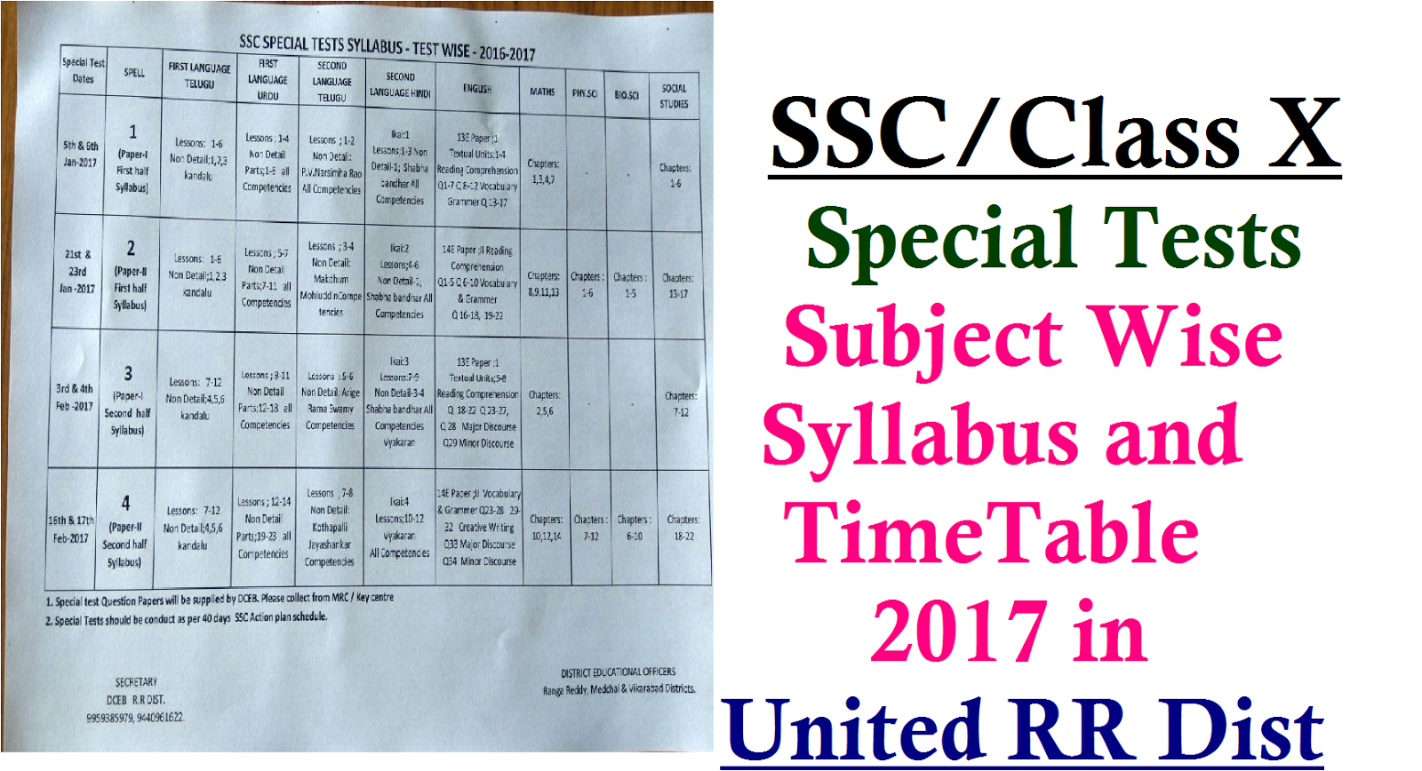 SSC Special Tests Subject Wise Syllabus and Schedule 2016-17 - TS TET ...