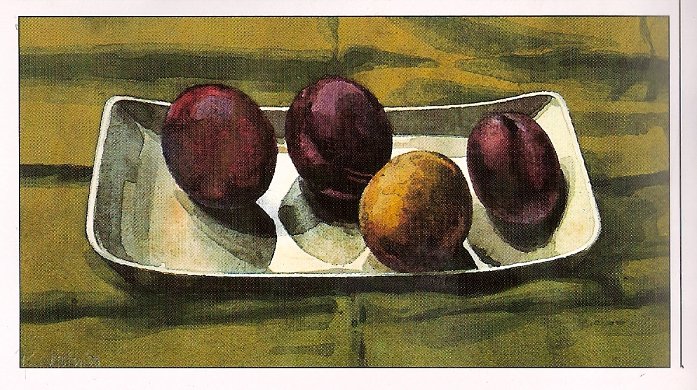 Gilly Marklew watercolour artist and tutor: 3 PLUMS AND A LIME
