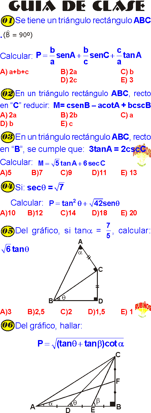 RAZONES TRIGONOMETRICAS DE ANGULOS AGUDOS EJERCICIOS RESUELTOS PDF