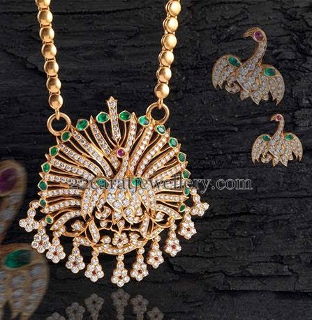 Traditional Peacock Pendant with Earrings - Jewellery Designs