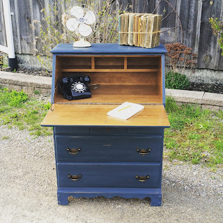 Laurel's Attic : Navy Blue Secretary Desk - SOLD