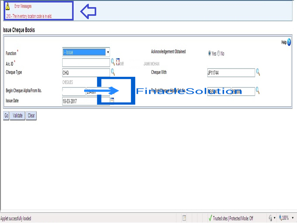 Error - The inventory Location Code is invalid comes when issuing ...