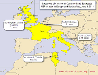 NOVEL INFECTIOUS DISEASES: Map: MERS-CoV Clusters in Europe and North ...