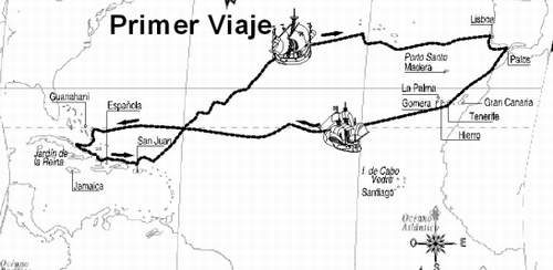 Mapa de los 4 viajes de cristobal colon para colorear - Imagui