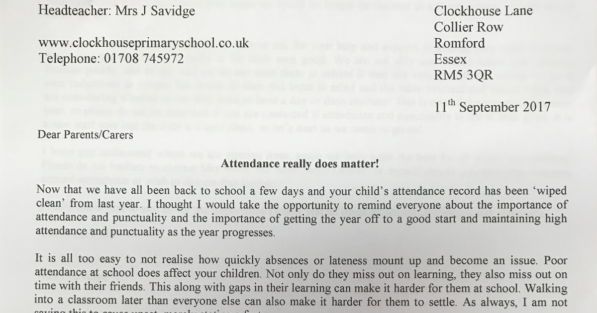 Clockhouse Primary School: Attendance letter