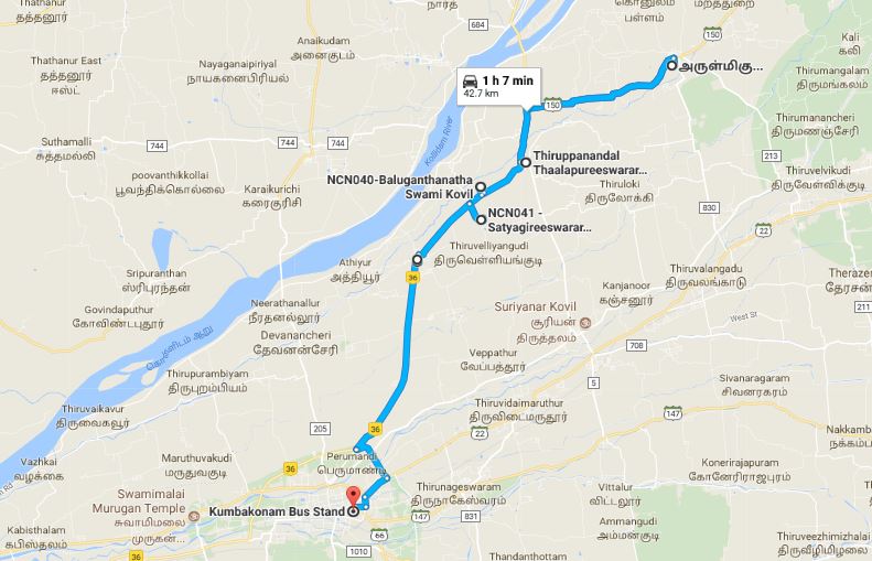 Tirikala's -TEMPLE ROUTE MAP - KUMBAKONAM TO PANDANALLUR