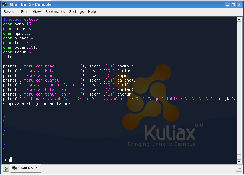 Dimas Ihsan Prasetyo: Membuat Program Biodata Dengan Linux With C