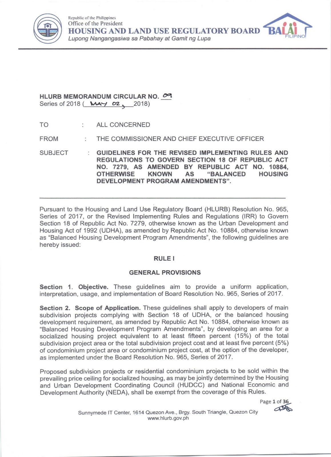 philippine real estate laws: Revised IRR to Govern Sec 18 of RA 7279