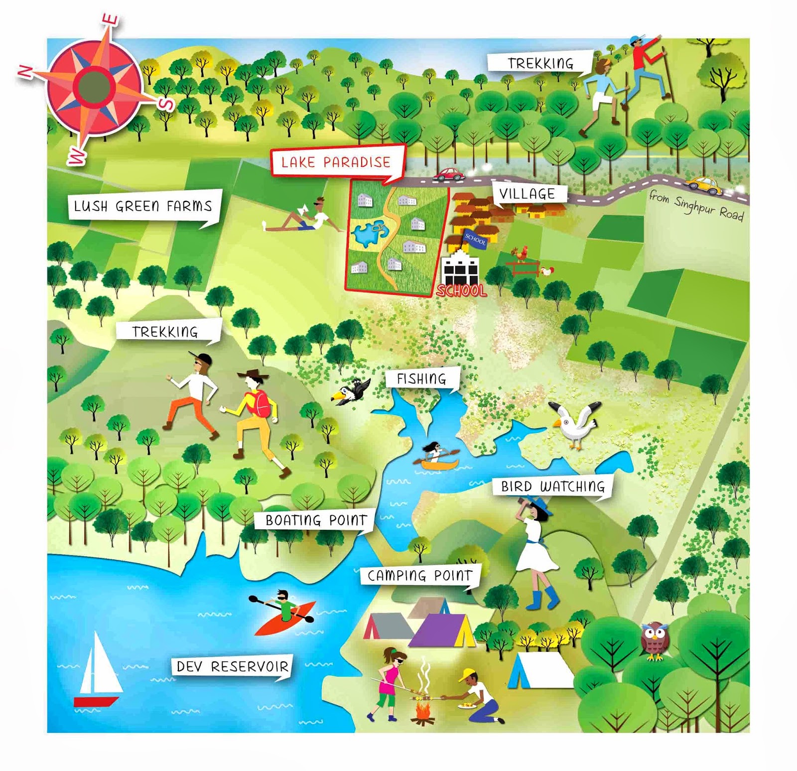 The Walking Dot: Outdoor Activities Map for Lake Paradise, Gujarat