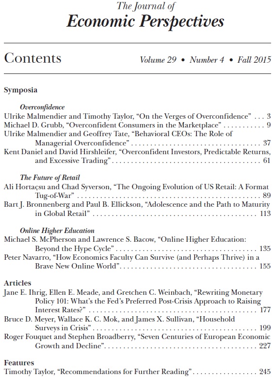 CONVERSABLE ECONOMIST: Journal of Economic Perspectives, Fall 2015 ...