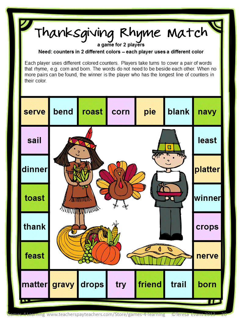 Fun Games 4 Learning Thanksgiving Word Puzzles FREEBIE