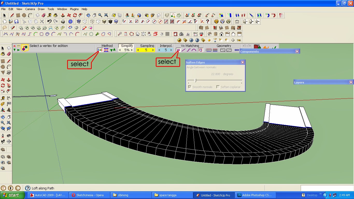 My Tutorial: Cara Buat RAM di Sketchup dengan curviloft