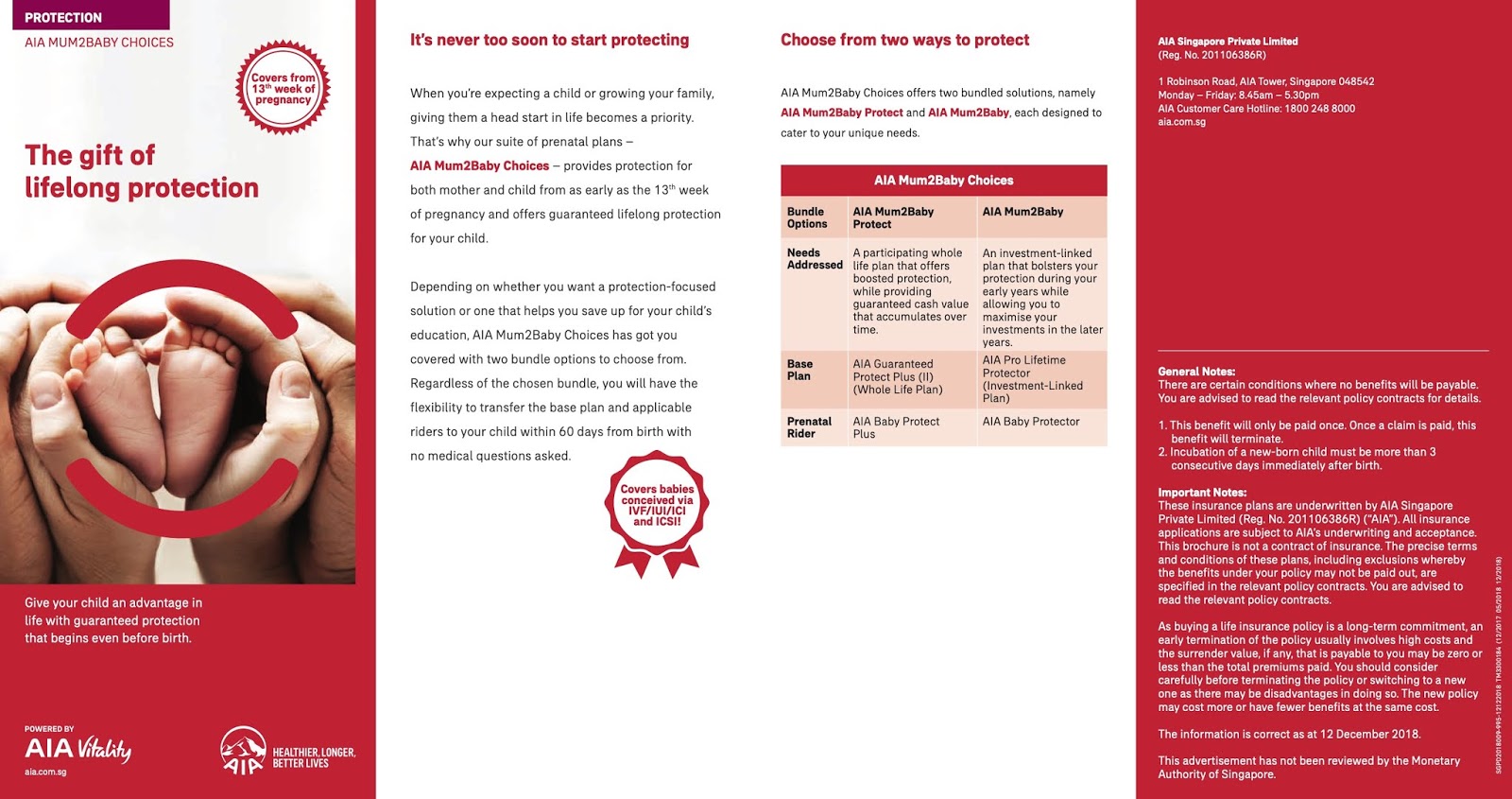 Insurance Brochure: AIA MUM2BABY CHOICES