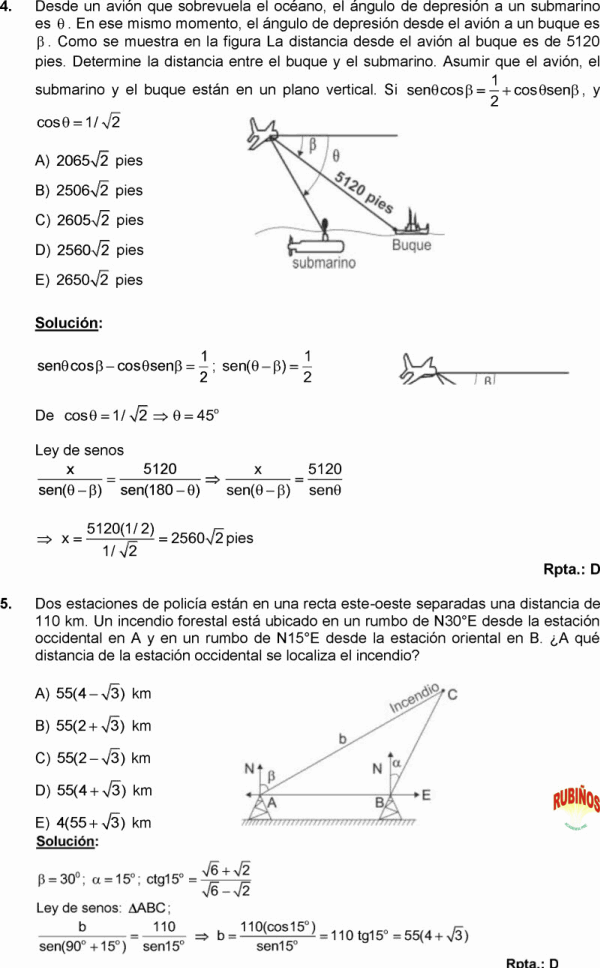 LEY DE SENOS Y COSENOS EJERCICIOS RESUELTOS PDF