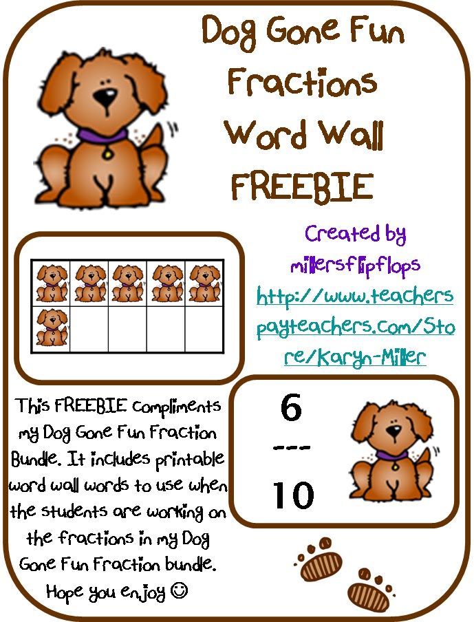 Miller's Flip Flops: Dog Gone Fun Fraction Word Wall "FREEBIE"