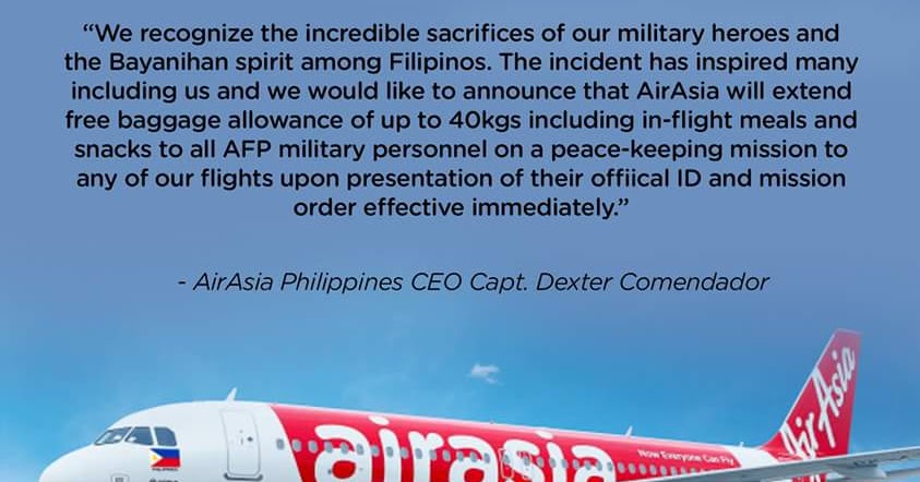 Air Asia Granted up to 40kg Free Baggage Allowance to Soldiers