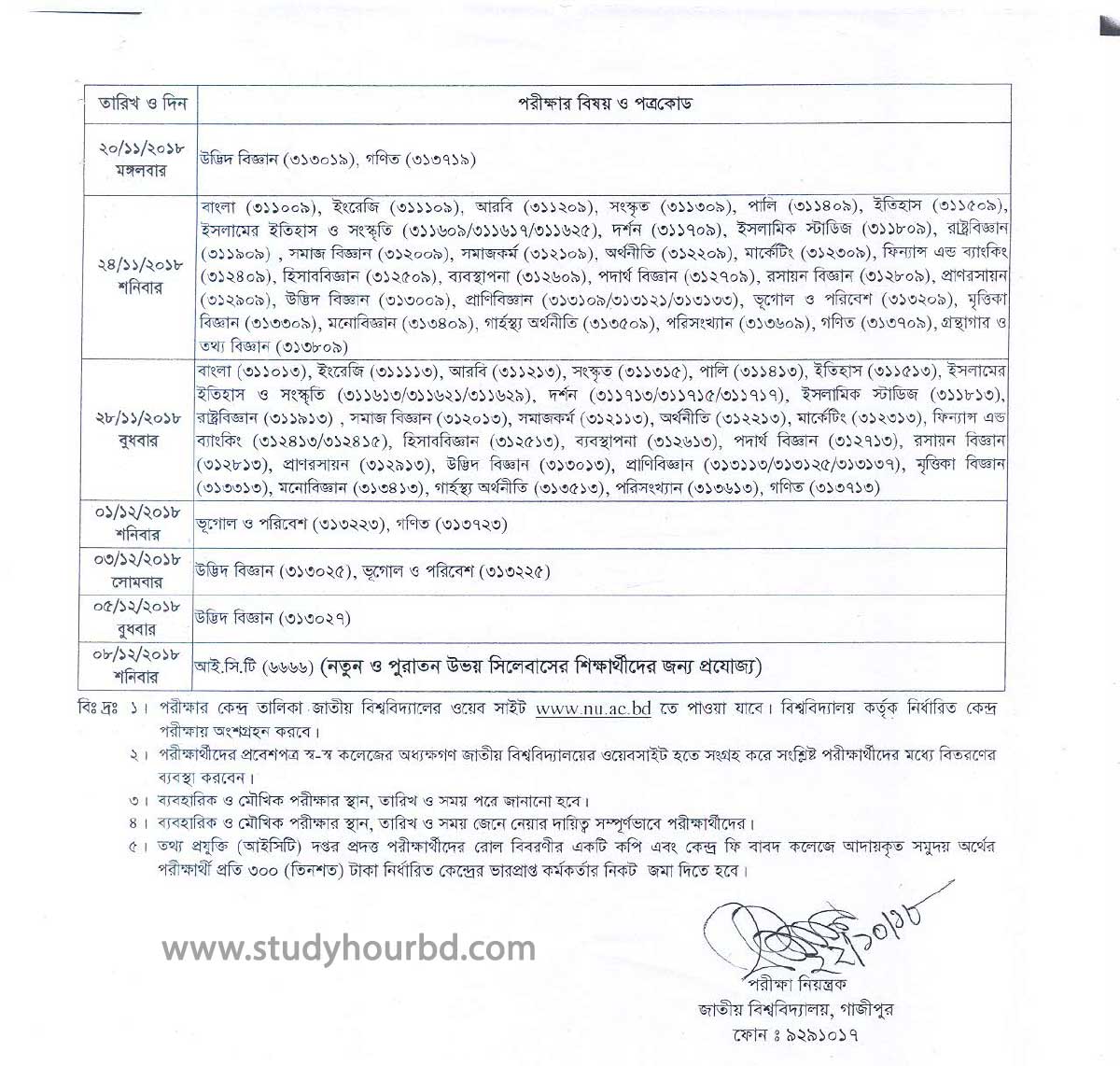 NU Masters Final Year Exam Routine 2018 [Session: 2015-16] - StudyhourBD