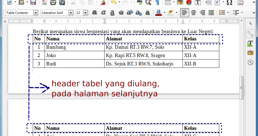 Membuat header tabel berulang di halaman selanjutnya pada LibreOffice ...