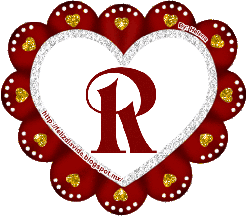 Iniciales Nombres y Más: Corazón rojo con iniciales J a la R