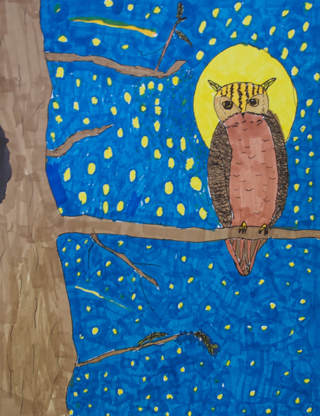 Art Classes for Homeschool Students: Owl with Full Moon