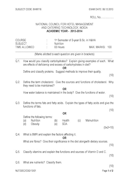 Nutrition Notes for IHM First Semester students: 2020