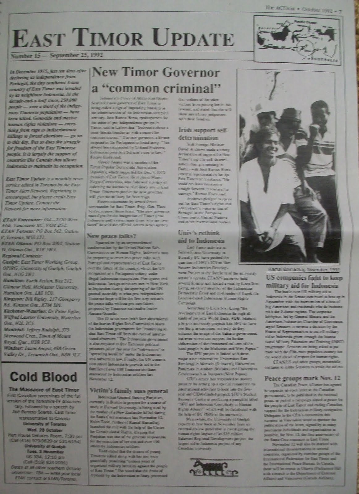 Friends of East Timor - Canada: East Timor Update #7-17, 1992