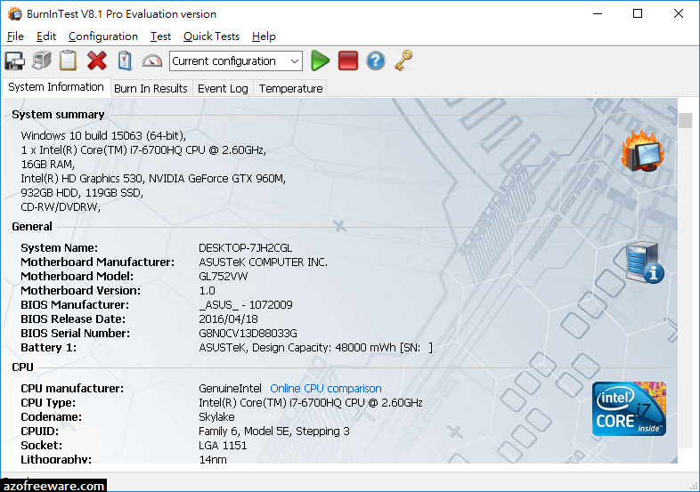 BurnInTest 9.0.1016 - 電腦燒機測試軟體 - 阿榮福利味 - 免費軟體下載