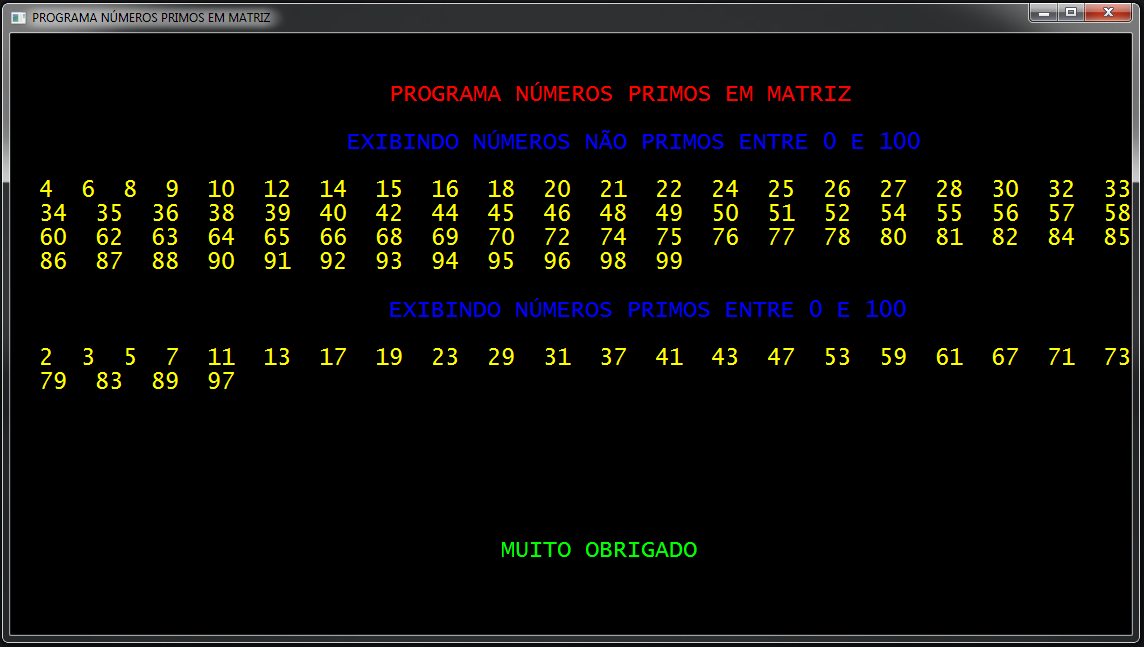 Samuel Lima - Programador C/C++ : Programa Números primos em Matriz