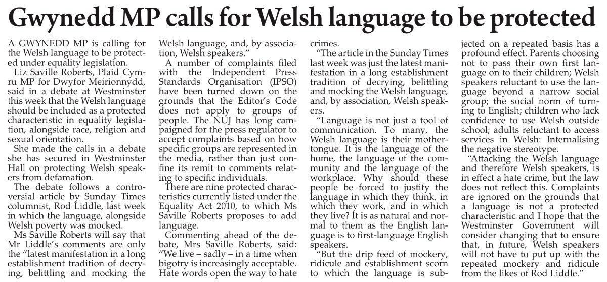 Celtic Languages News: MP aims to get the Welsh language protected ...